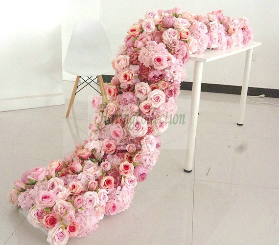 Floral Flower Runner Blush Pink Rose Greenery Wedding Flower - Etsy