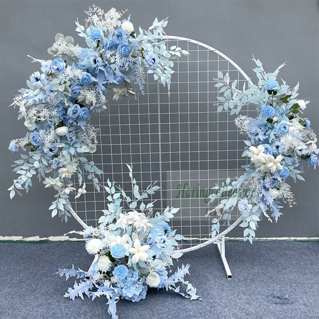 Dusty Blue Flower Arch, Floral Arch Swag,flower Swag,round Ring Hoop ...