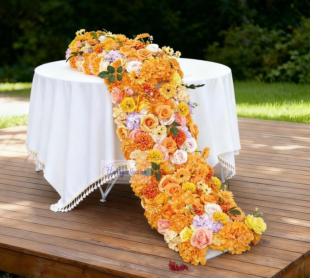 Wedding Table Flower Runner: Honey Yellow & Amber Silk Roses - Etsy