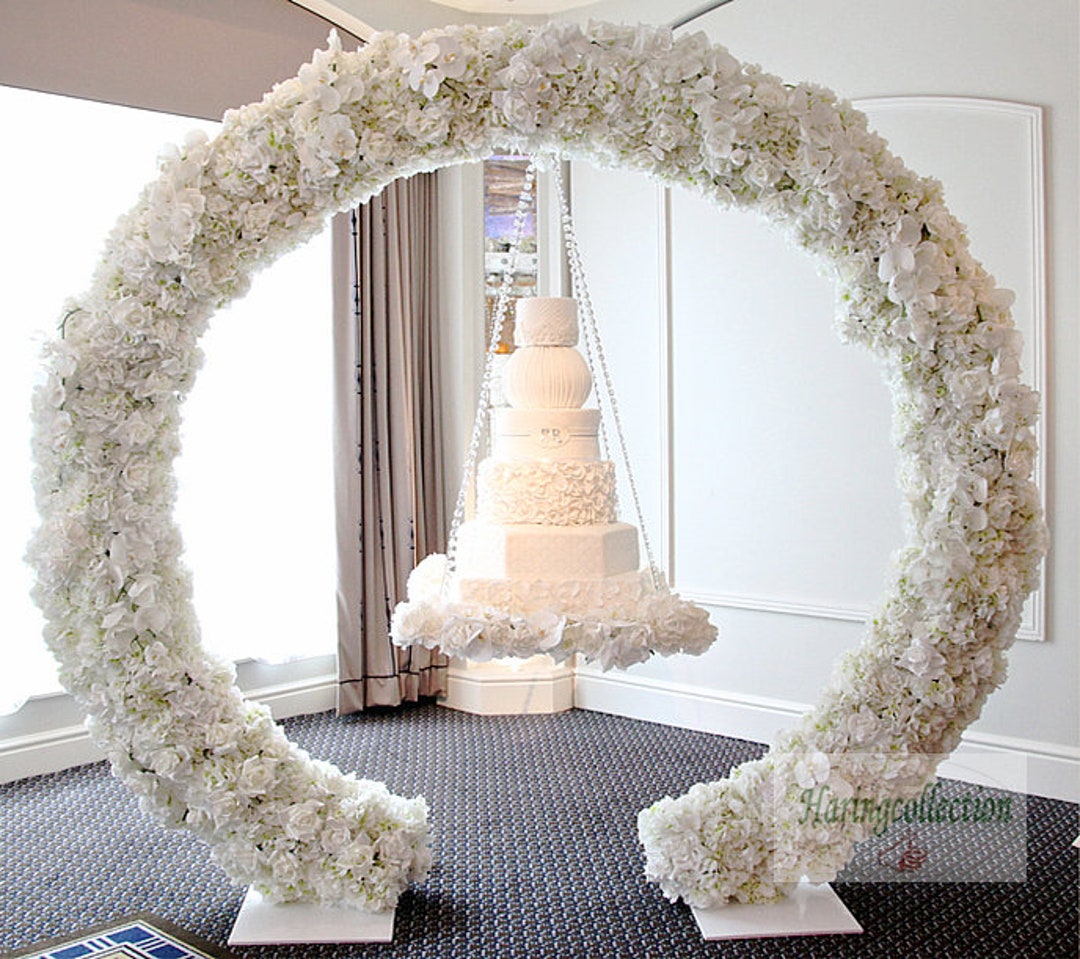 Round Arch Ivory Flower Stand Set Wedding Background Decor Rose Purple ...