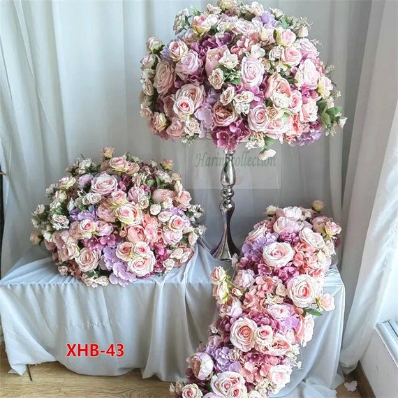 Pink Roses Centerpiece With Pearls BLOSMON 13.7" Large Wedding Flower