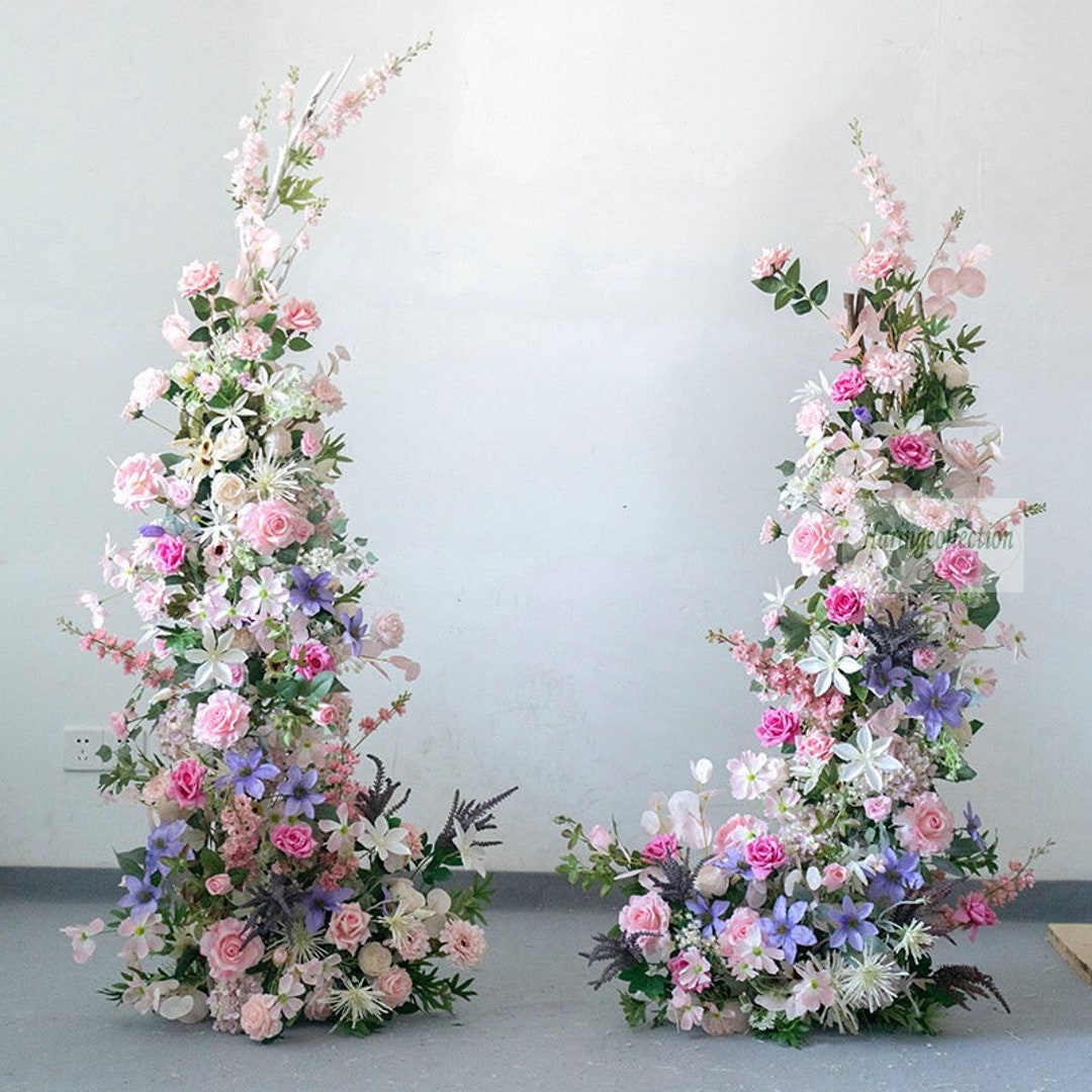 Elegant Pink Wedding Arch Artificial Floral Flower Row Flower Pillar ...