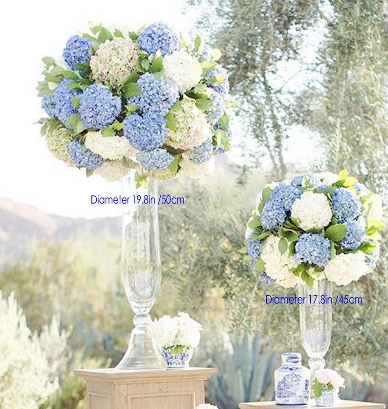 Blue Hydrangeas and White Juliet Roses Table Centerpiece Flower Ball ...