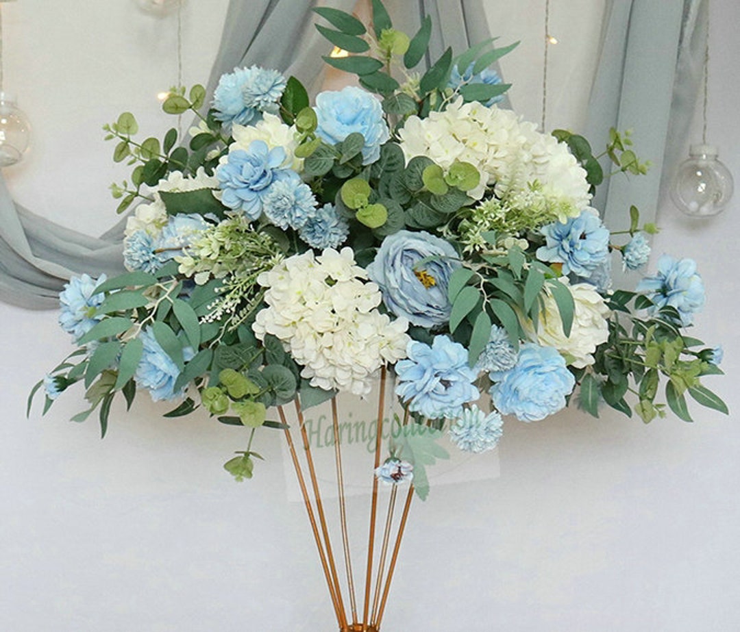 Baby Blue & Ivory Arrangement Silk Flower Wedding Centerpiece Floating ...