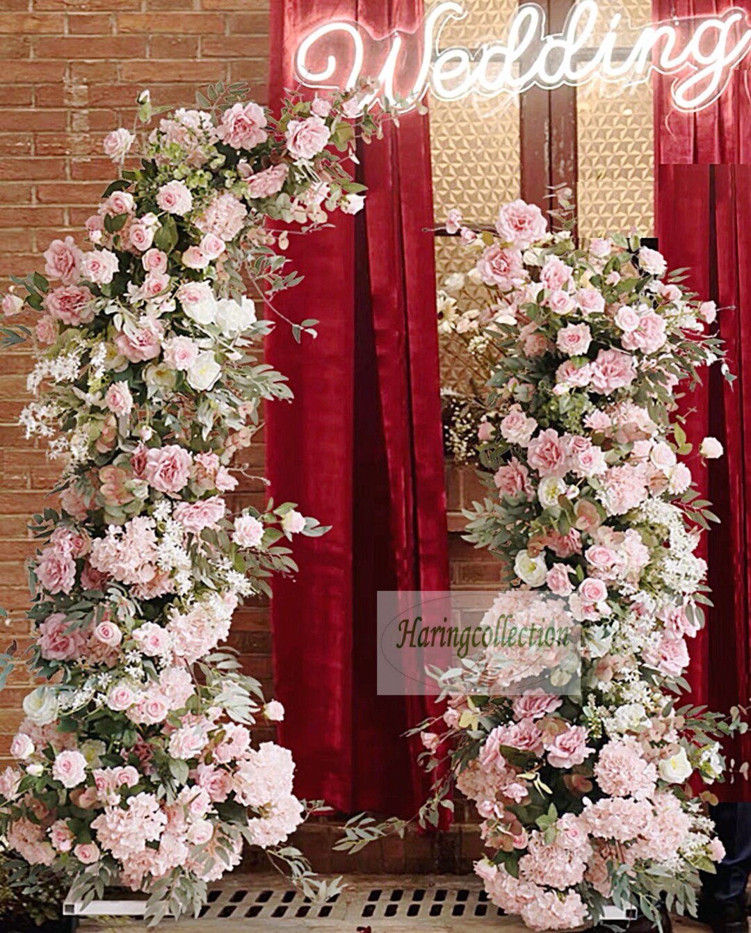 Wedding Flower Row Pink Purple Flower Arrangement Background Arches ...