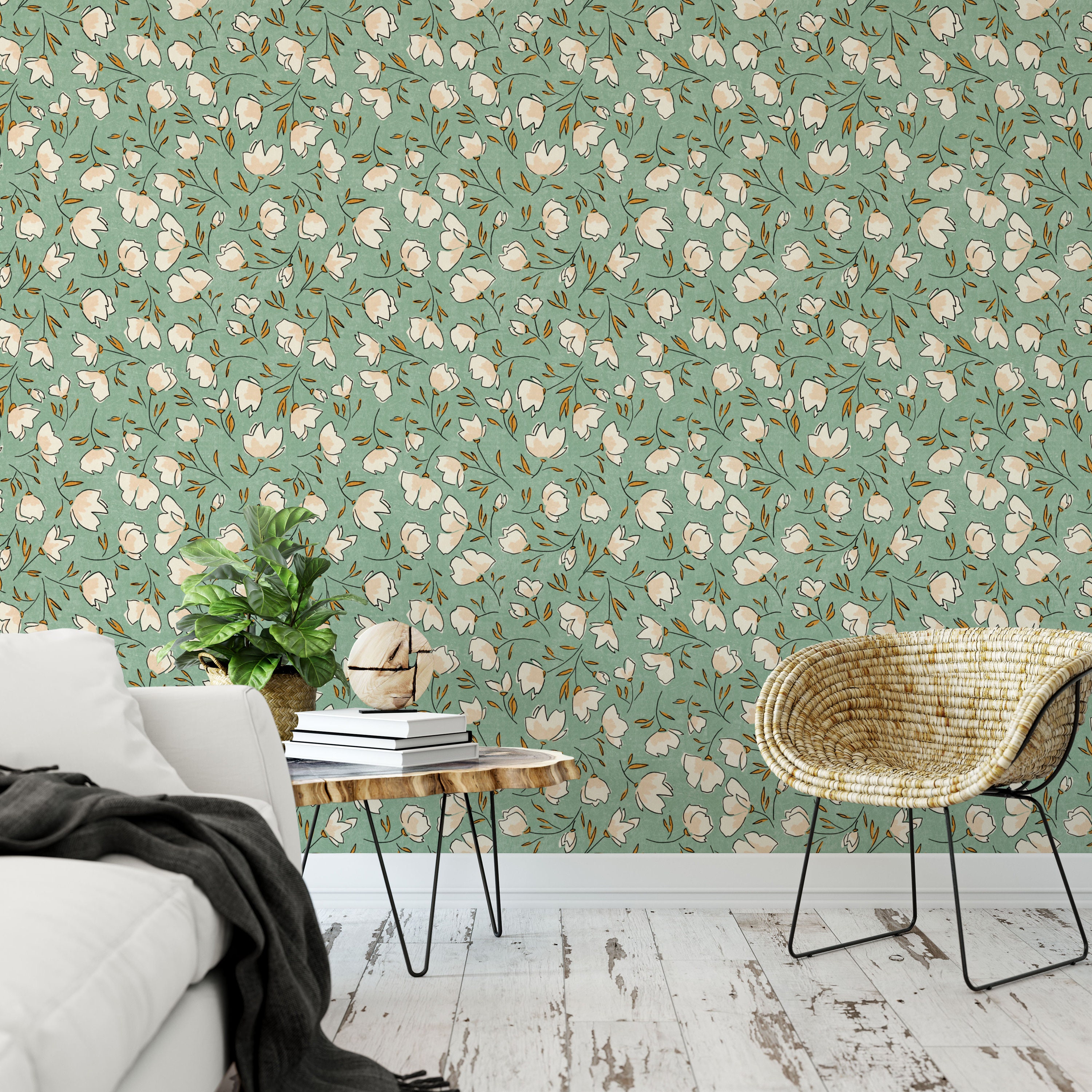 Daphne Green and White Wallpaper by Amy Maccready Home Decor - Etsy