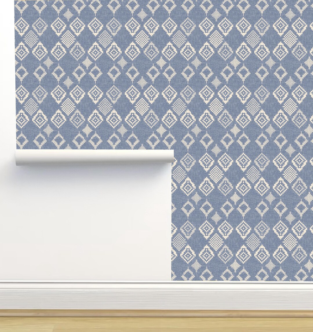 Boho Fair Isle Indigo Luxury Peel & Stick Wallpaper by Julia Schumacher ...