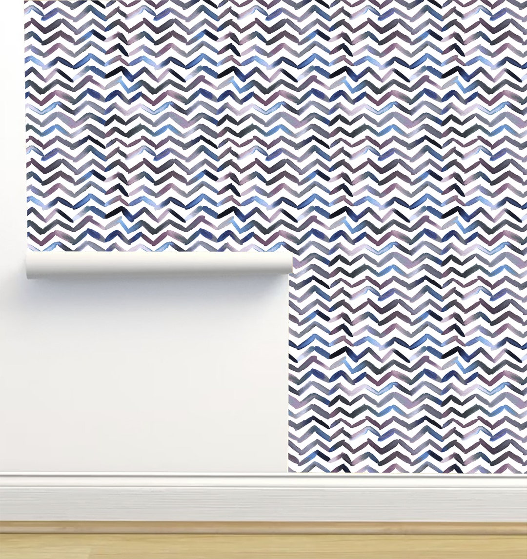 Blue Chevron Stripes & Stick Wallpaper by Ninola Design Home Decor Wall ...