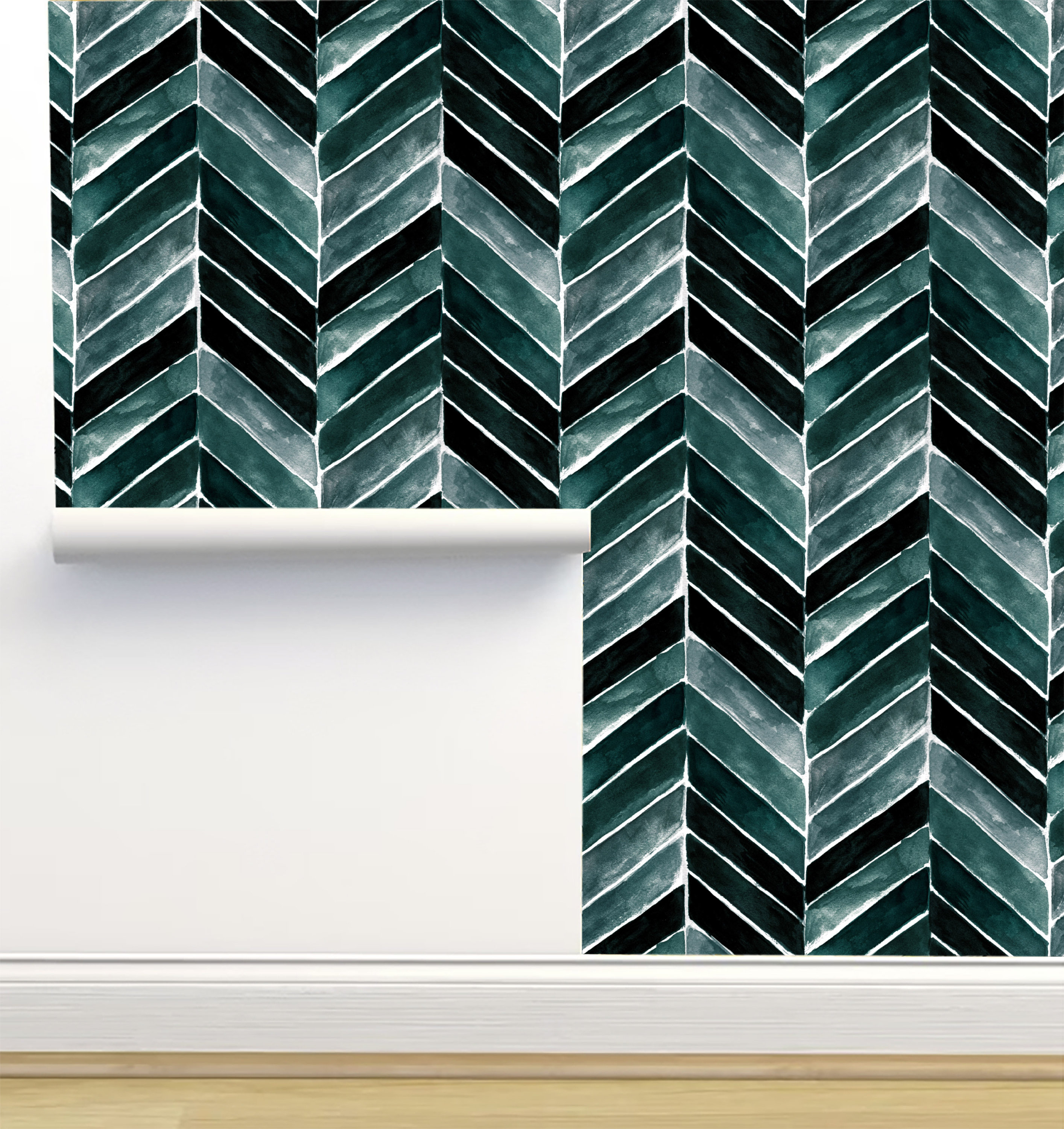 Navy Blue And Green Chevron Wallpaper