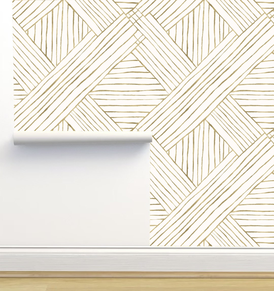 Striped Diamond Gold Cream Peel & Stick Wallpaper by Crystal Walen Home ...