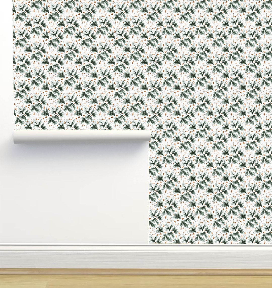 Evergreen Berry Sprigs and Stars Peel & Stick Wallpaper by Crystal ...
