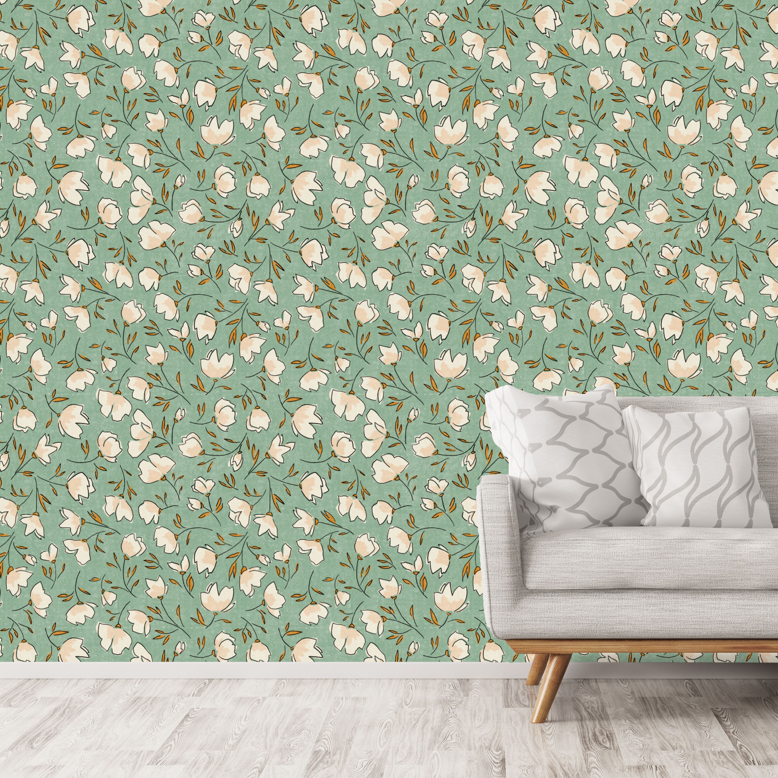 Daphne Green and White Wallpaper by Amy Maccready Home Decor Wall Art ...