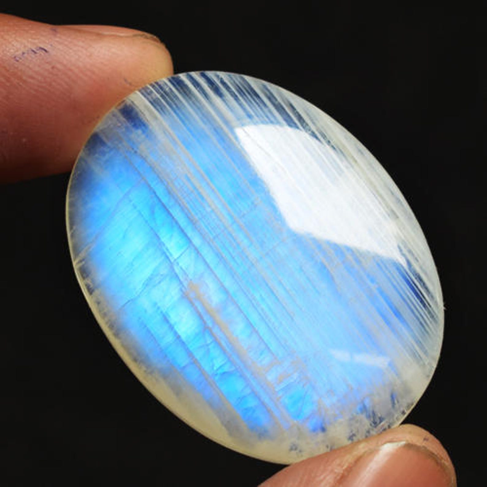 Natural Blue Flashy Rainbow Moonstone Oval Shape Cabochon | Etsy