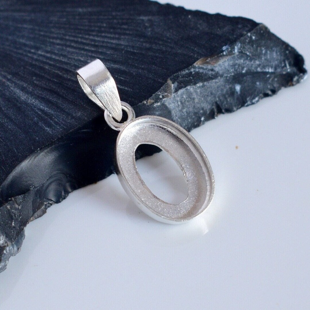 Sterling 925 Silver Pendant Mount, Collet 4x6 to 20x30mm, Oval Shape ...
