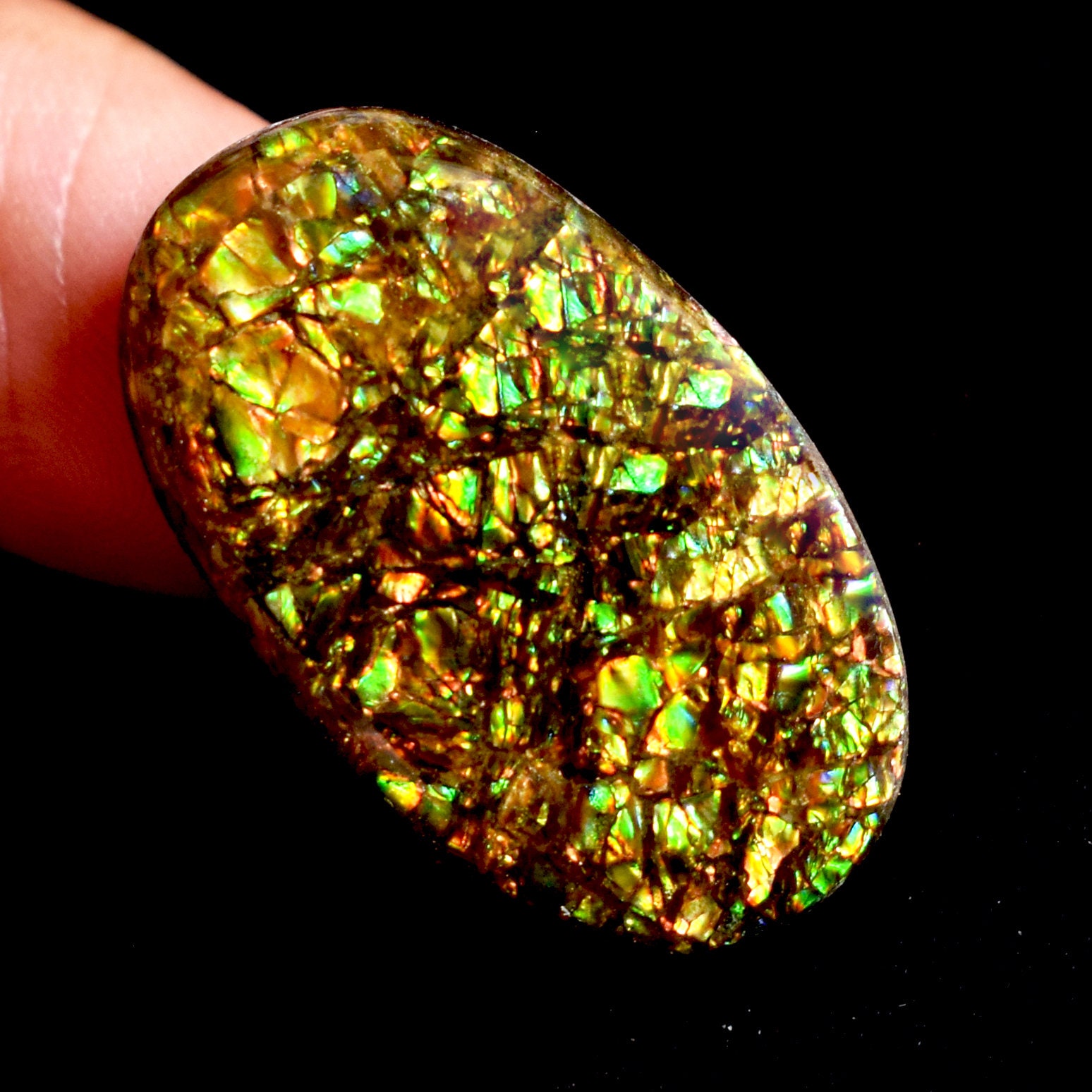 Ammolite Oval Cabochon Yellow Green Fire Ammolite Flat Back | Etsy