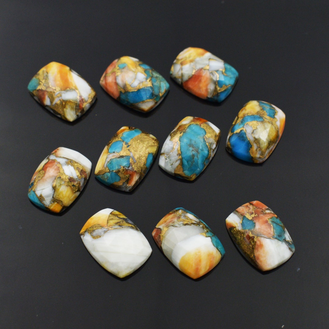 Oyster Turquoise Rectangle Gemstones • Faceted Blue Copper Turquoise ...