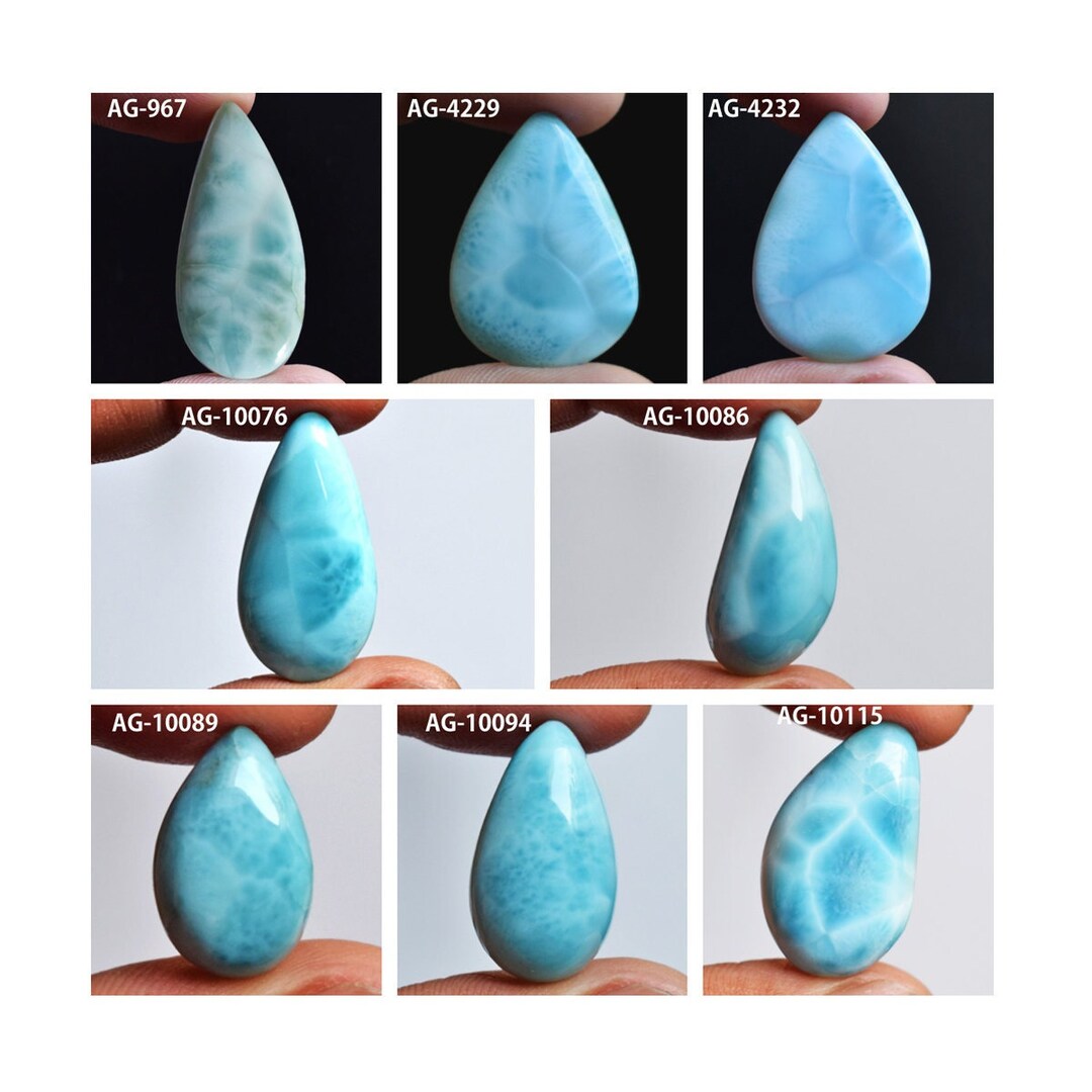 Larimar Teardrop Pear Shape Gemstone Cabochon, Natural Blue Larimar ...