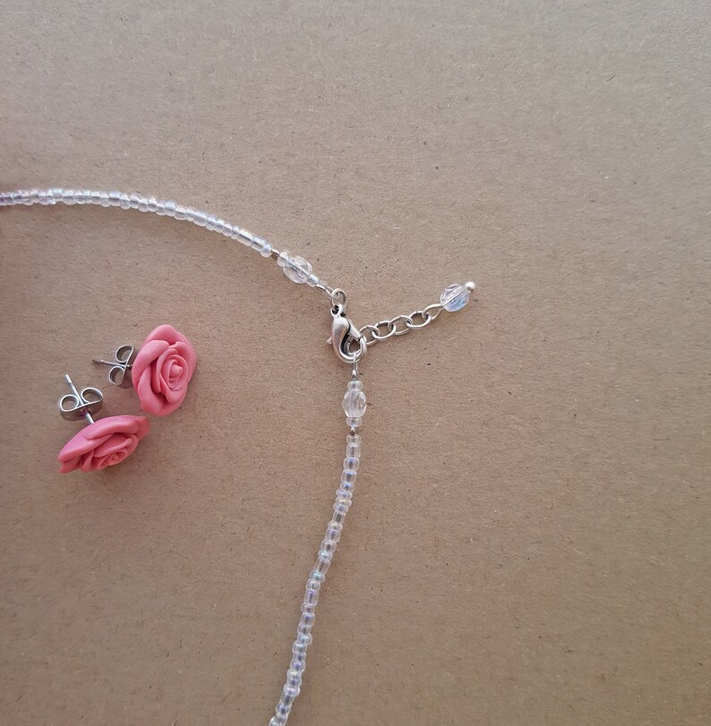 Pink Rose Jewelry Set Rose Flower Charm Necklace Rose Flower - Etsy