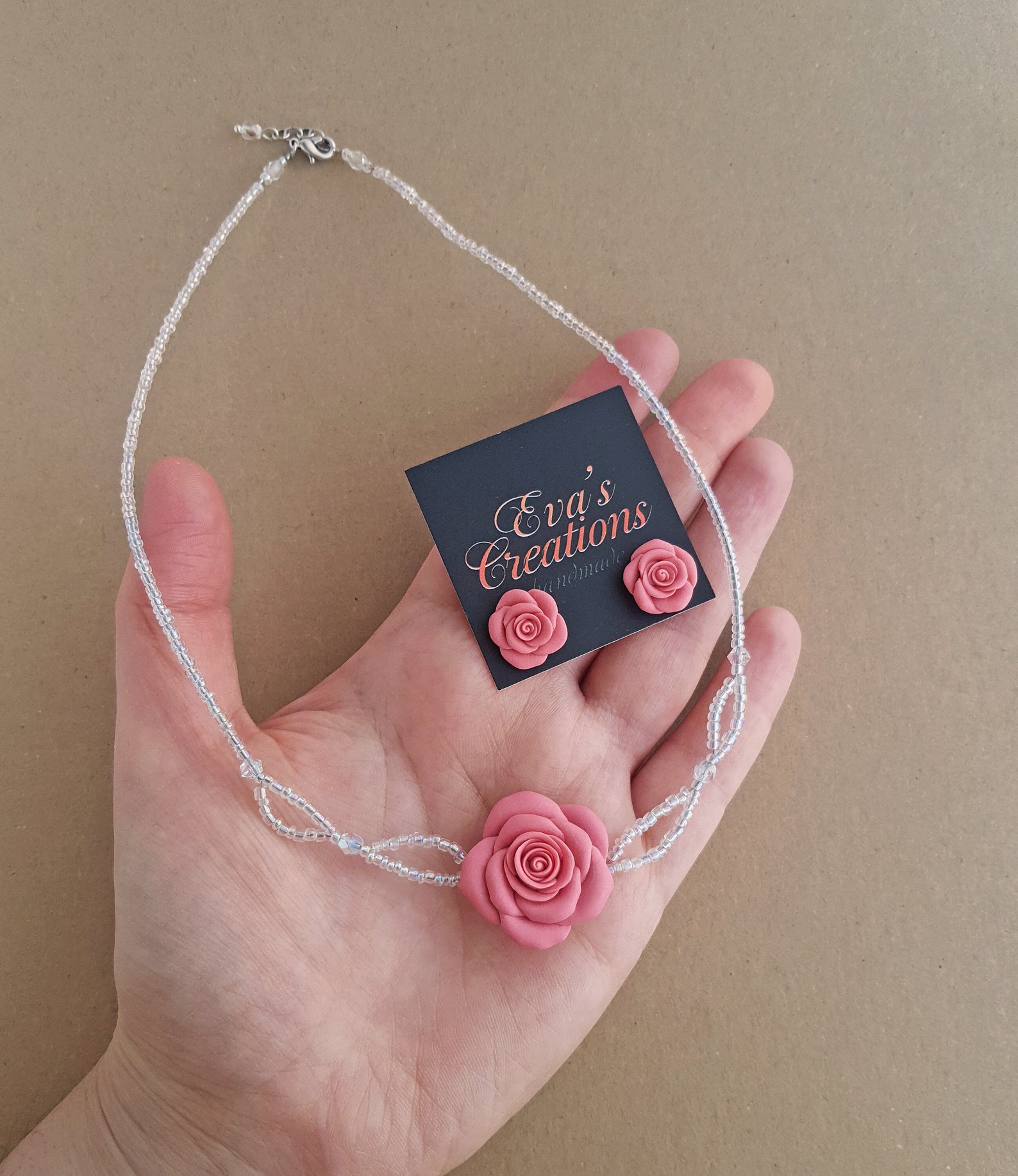 Pink Rose Jewelry Set Rose Flower Charm Necklace Rose Flower - Etsy