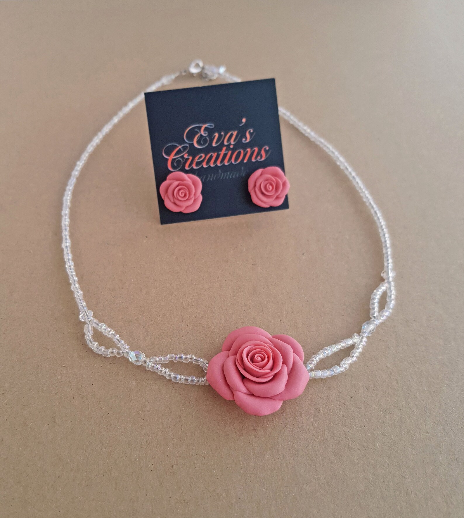 Pink Rose Jewelry Set Rose Flower Charm Necklace Rose Flower - Etsy