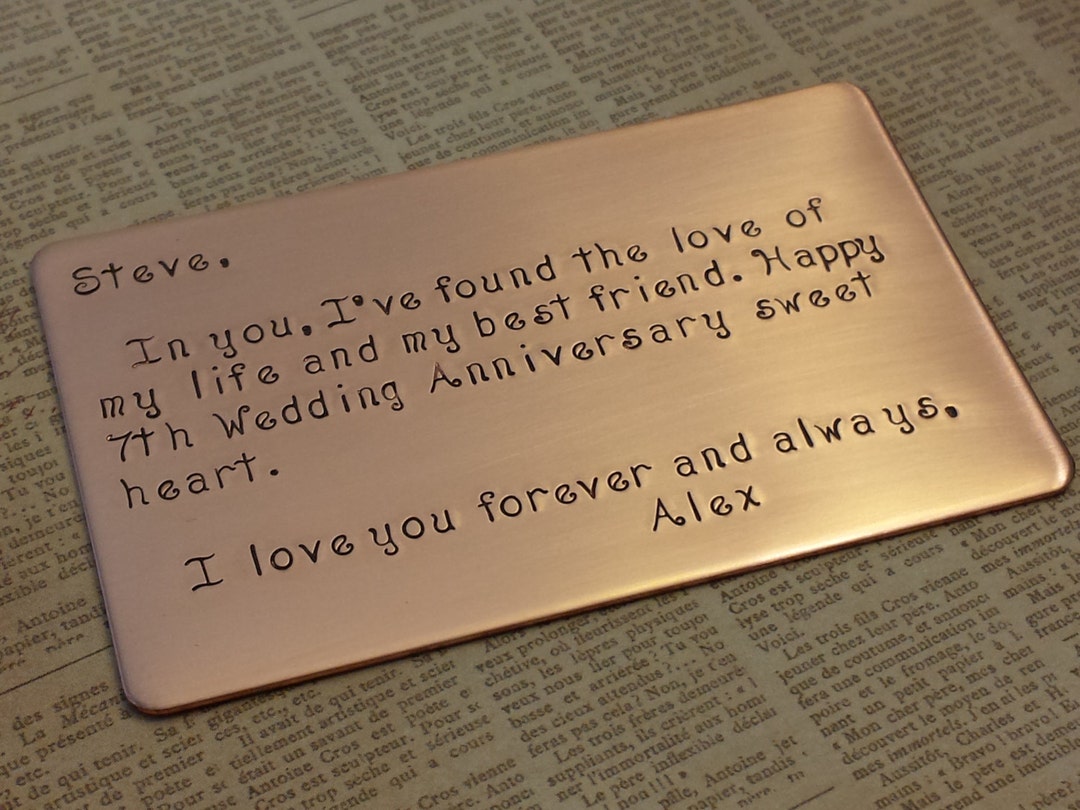 Long Distance Relationship Gift, Copper Wallet Card, 7th Anniversary ...