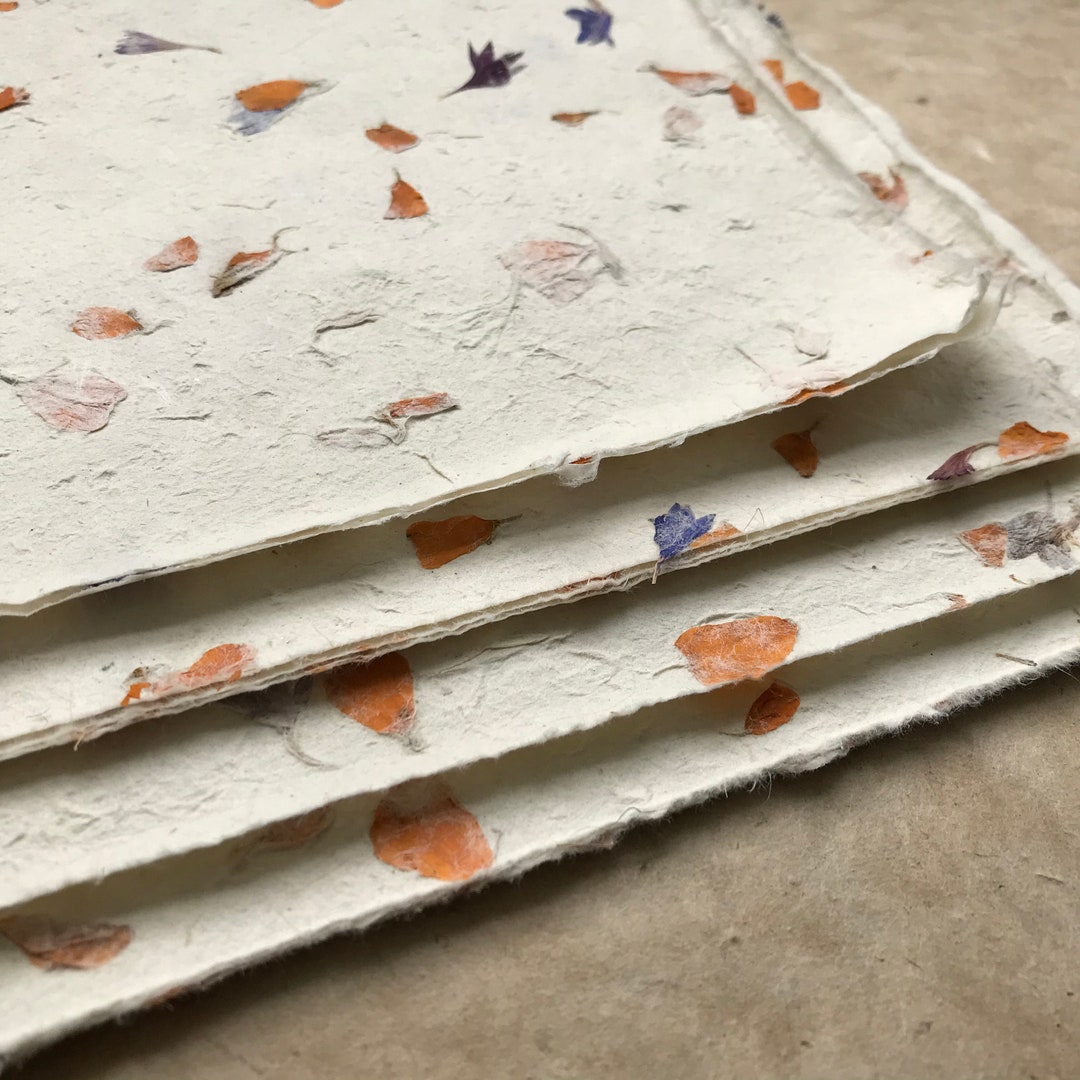 Handmade Himalayan Flower Paper: Small Pieces Marigold & Blue Petals (7 ...