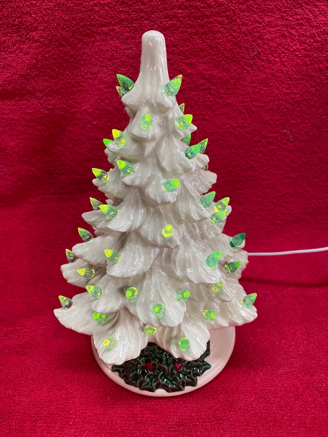 Handmade 10" Ceramic White Christmas Tree With Light Green Lights - Etsy