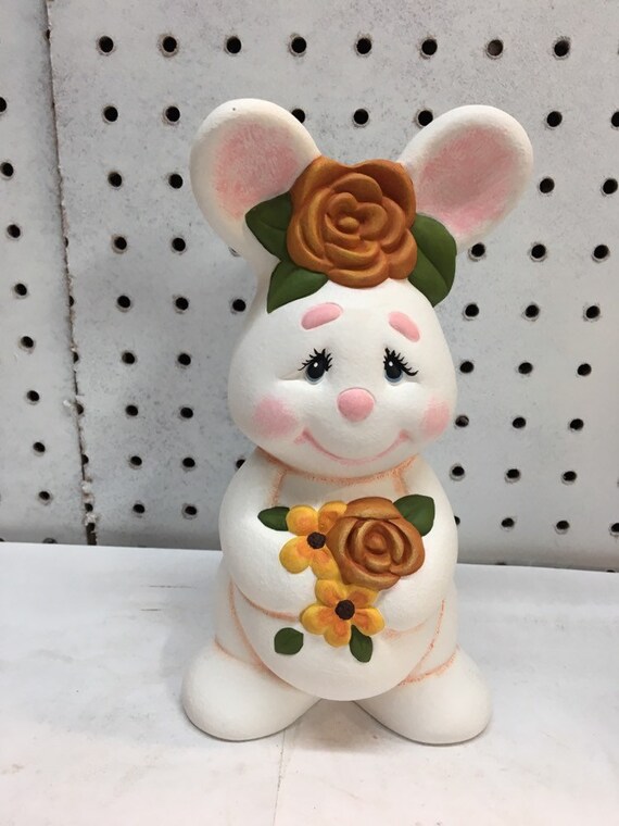 Large Handmade Ceramic Standing Bunny With Flowers | Etsy