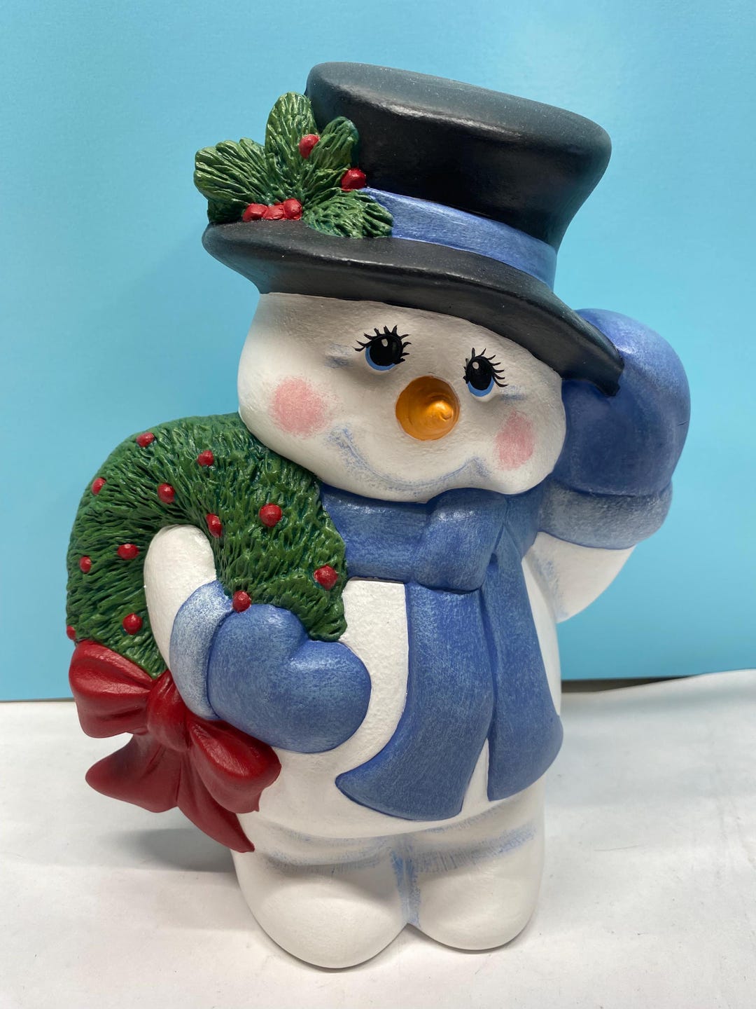 One of a Kind Handmade Ceramic Snowman With Wreath. - Etsy