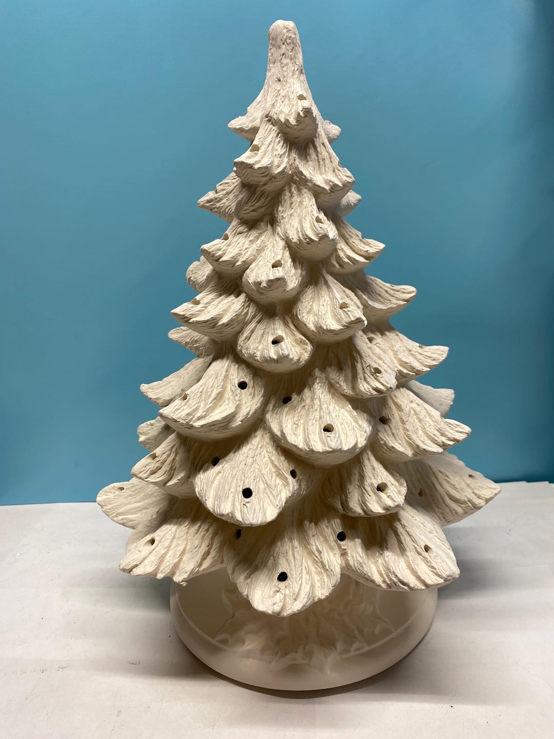 Handmade Large Nowell Ceramic Bisque Christmas Tree With Holy Leaf Base ...