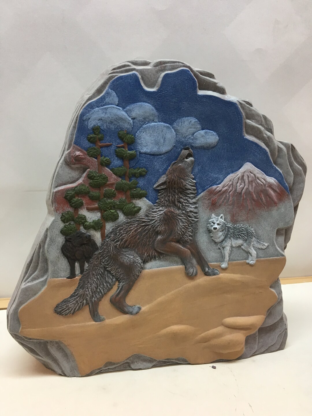 Handmade Ceramic Rock With Wolves on a Mountain - Etsy