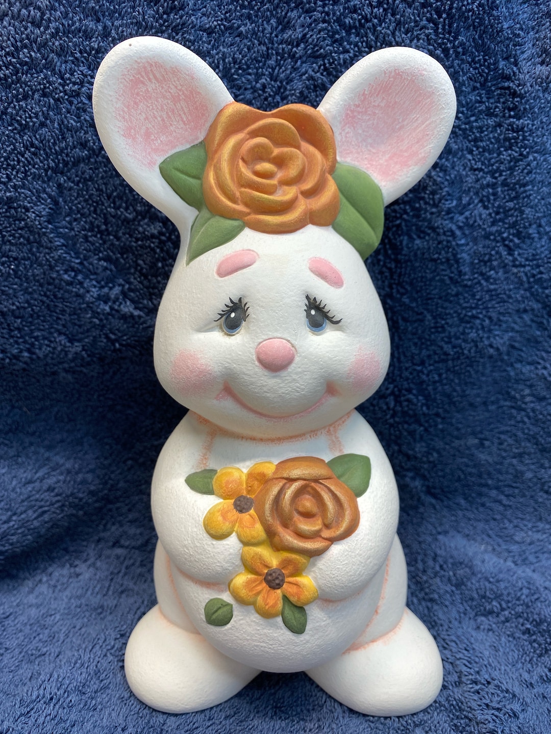 Large Handmade Ceramic Standing Bunny With Flowers - Etsy