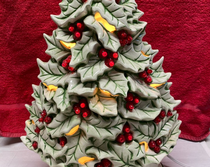 One of a Kind Handmade Ceramic Holly Leaf Christmas Tree With Base and ...