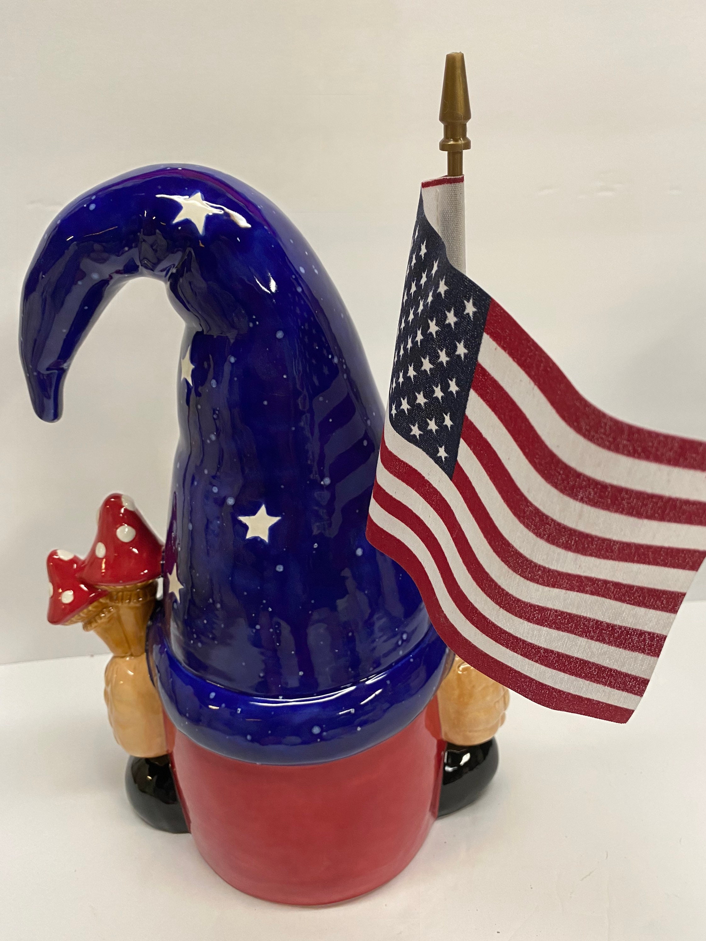 One of a kind glazed handmade ceramic gnome with America flag. | Etsy