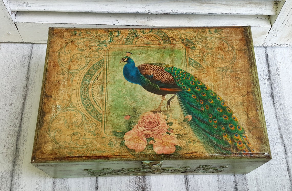 Peacock Box. Peacock Shabby chic Box. Peacock Wedding | Etsy