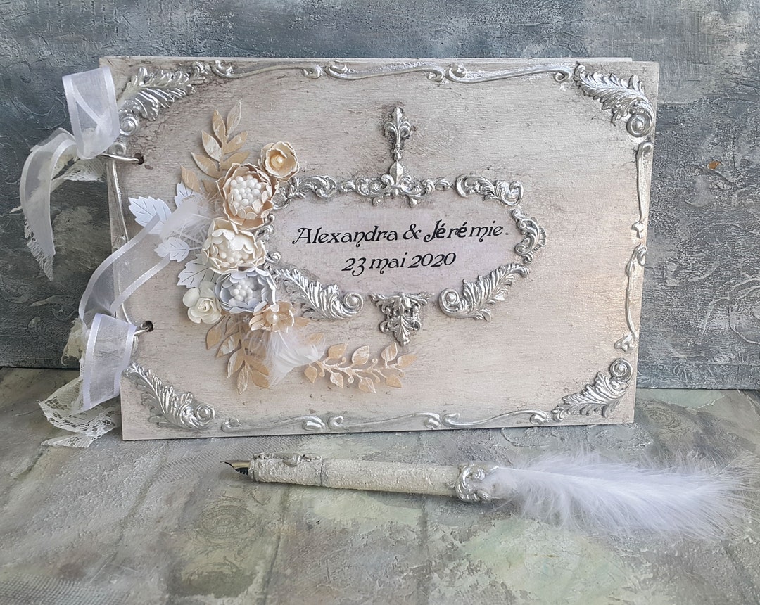Ivory and Silver Wedding Guest Book, Personalised Wedding Guest Book ...