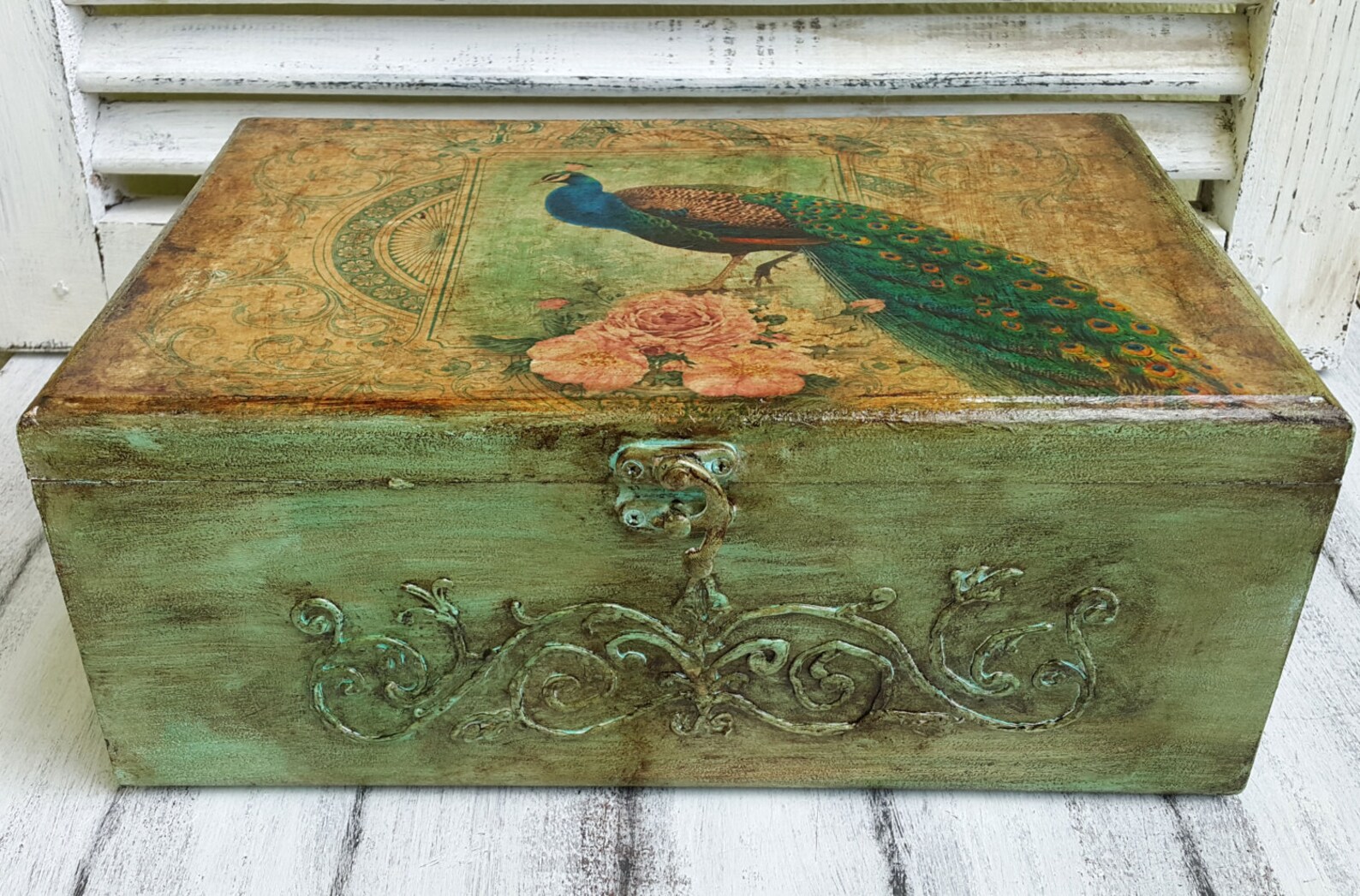 Peacock Box. Peacock Shabby chic Box. Peacock Wedding | Etsy