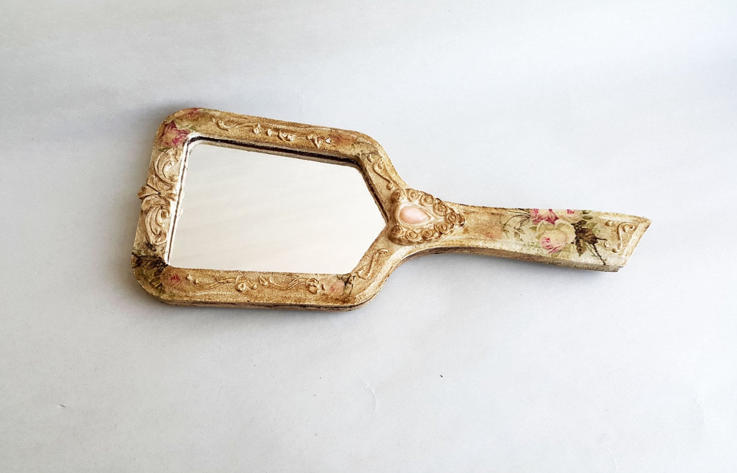 Vanity Hand Mirror, Wooden Mirror,shabby Chic Roses Mirror,ornate ...
