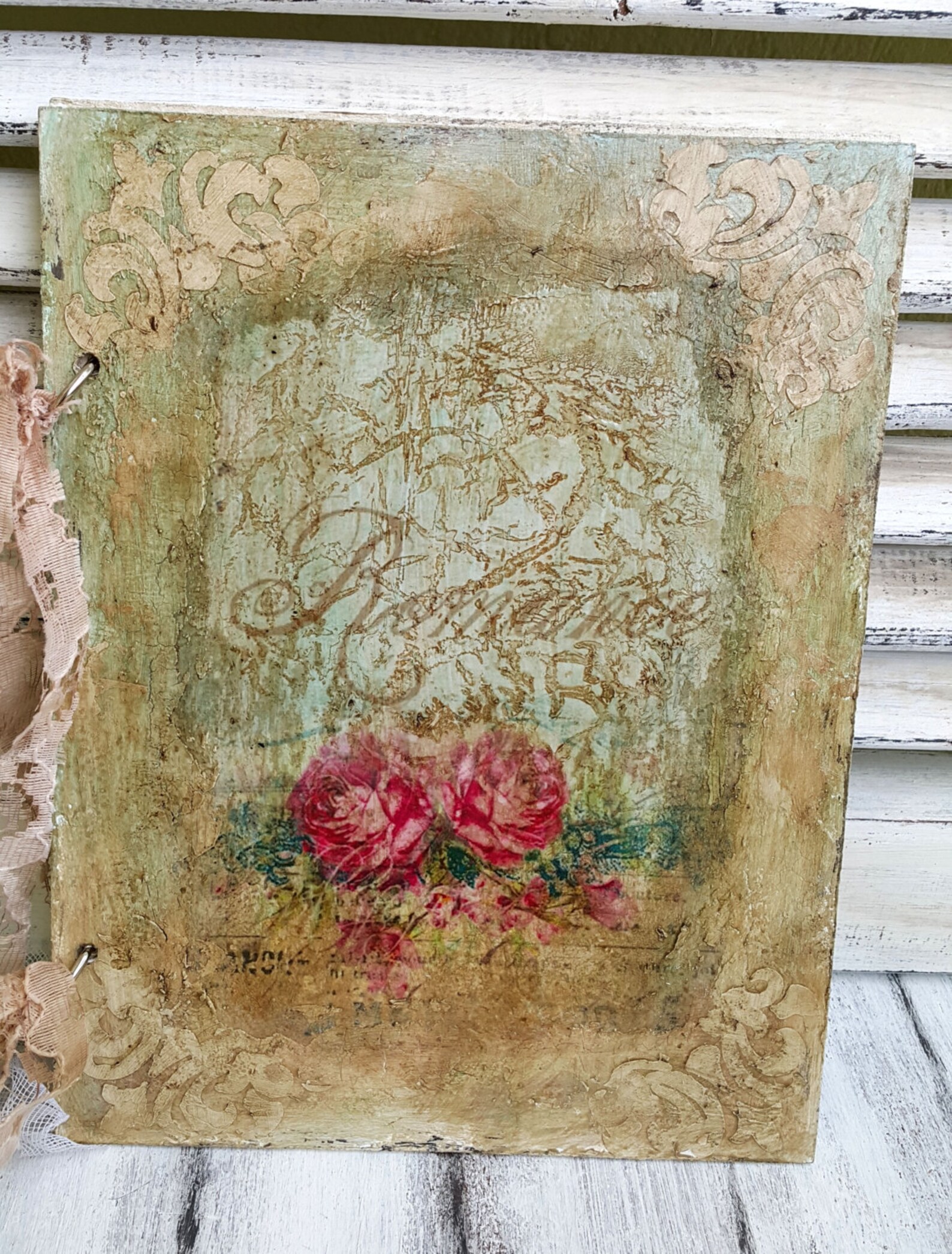 Unique shabby chic bookWood covers rustic book Wedding book | Etsy