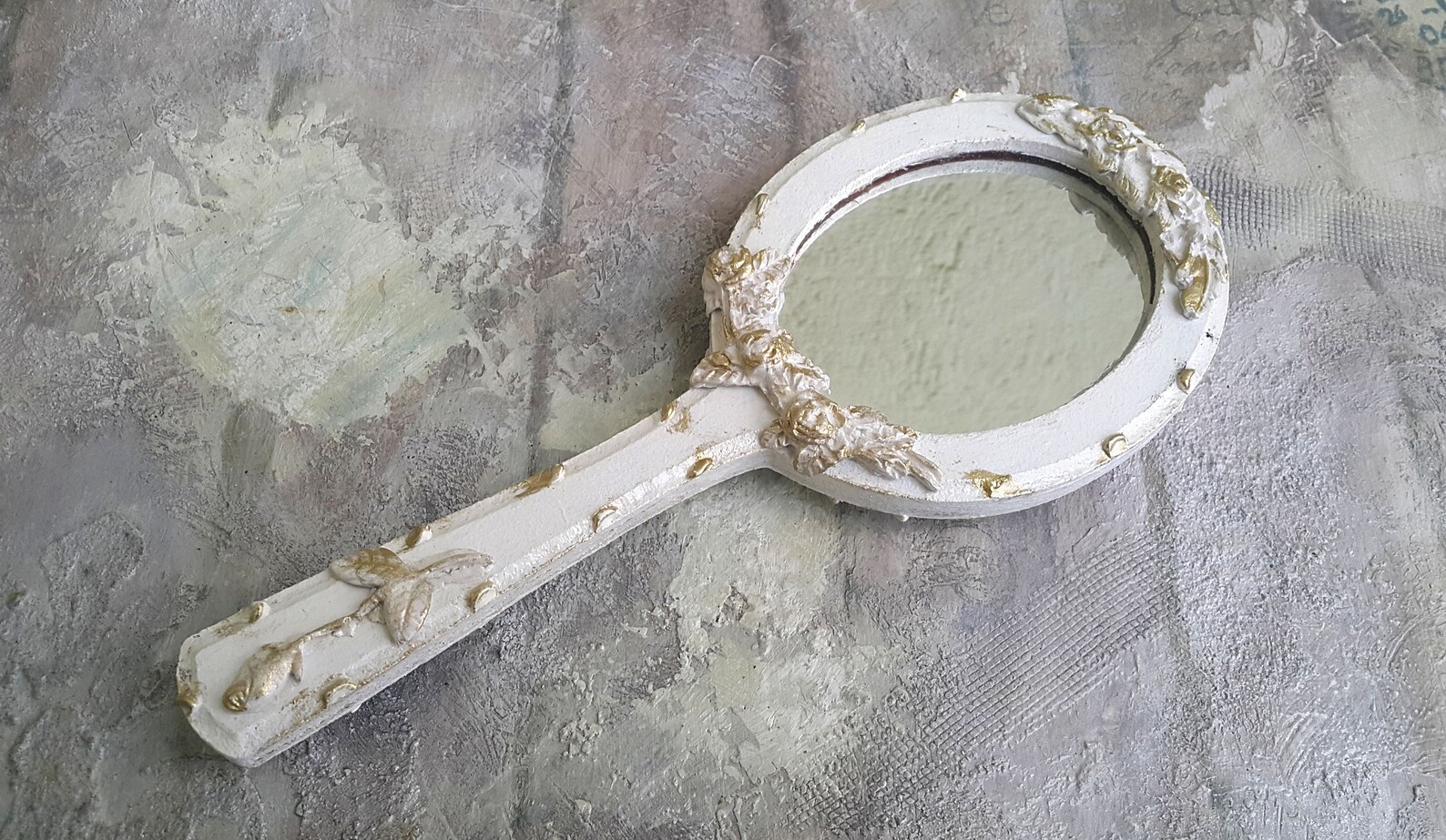 Vanity Hand Mirror, Wooden Mirror,shabby Chic Roses Mirror,ornate ...