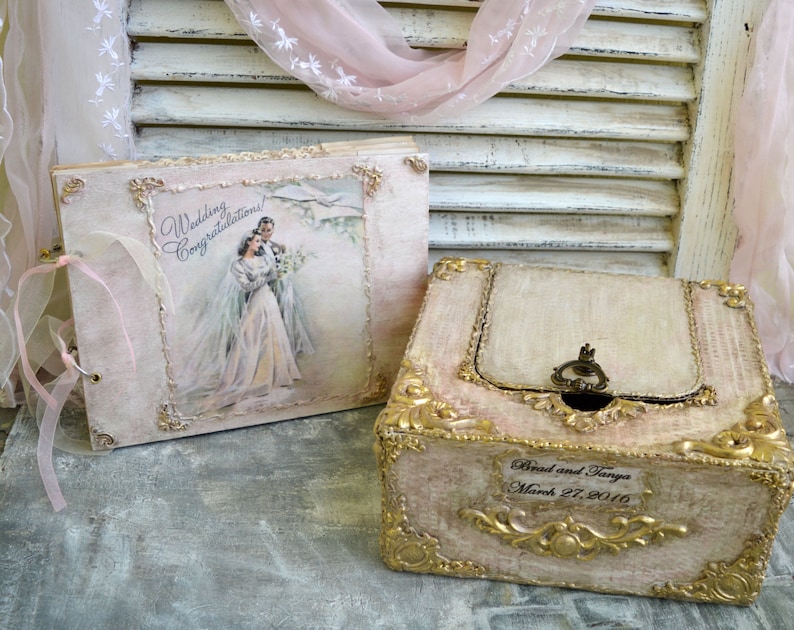 Vintage pink and ivory wedding box and a guest | Etsy