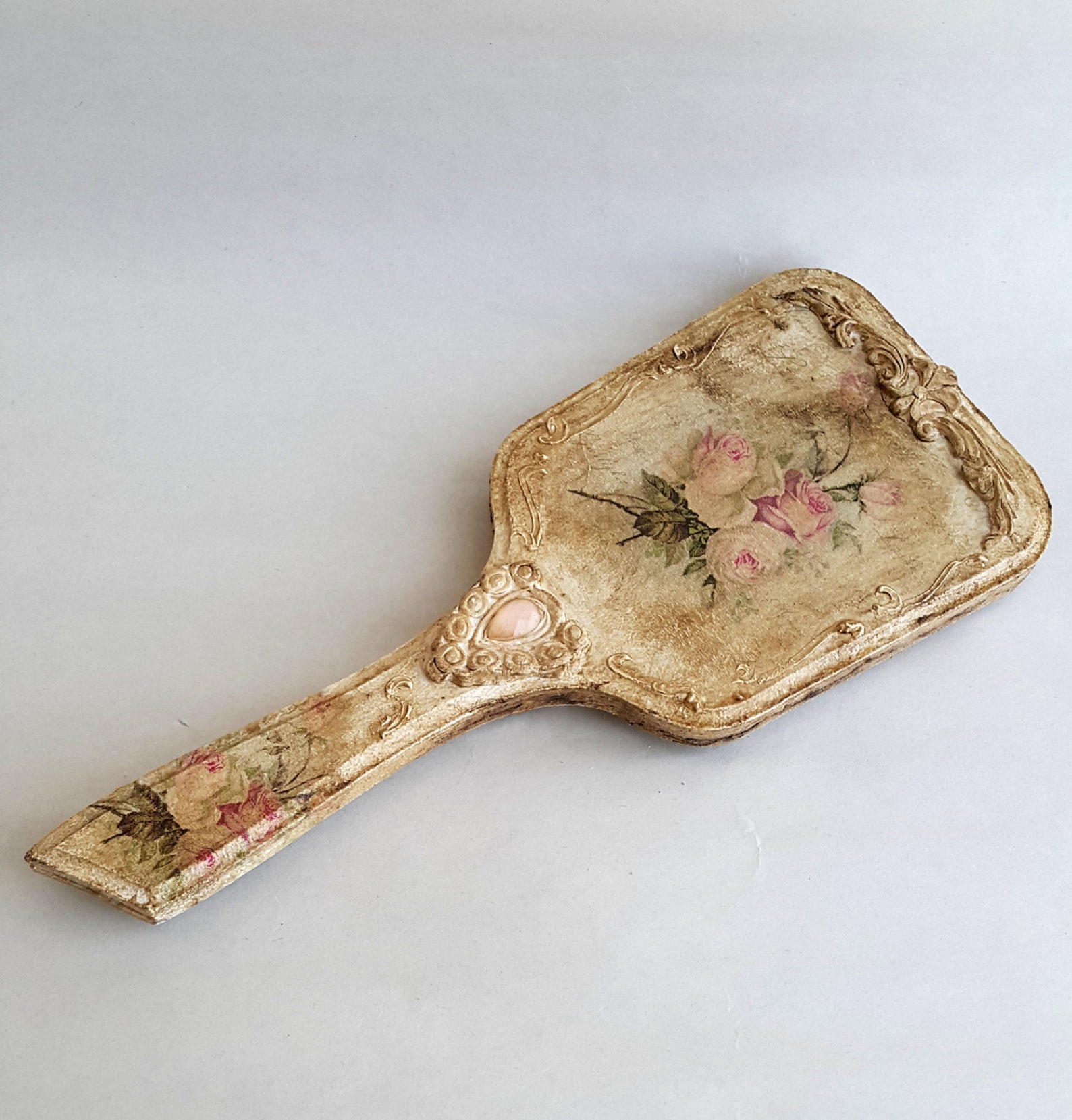 Vanity Hand Mirror, Wooden Mirror,shabby Chic Roses Mirror,ornate ...