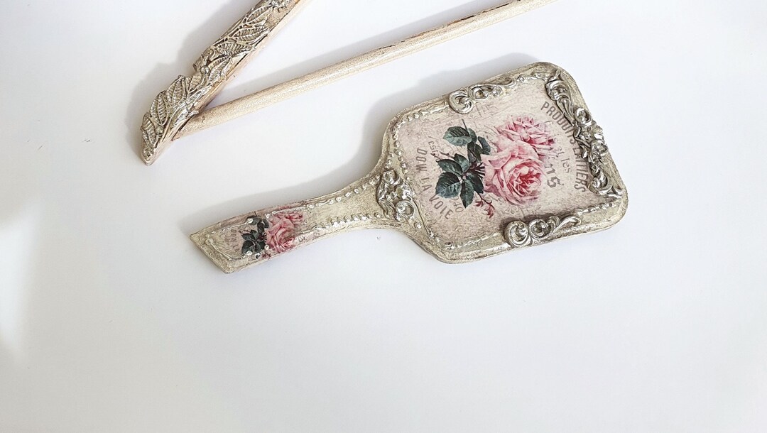 Vanity Hand Mirror, Wooden Mirror,shabby Chic Roses Mirror,ornate ...