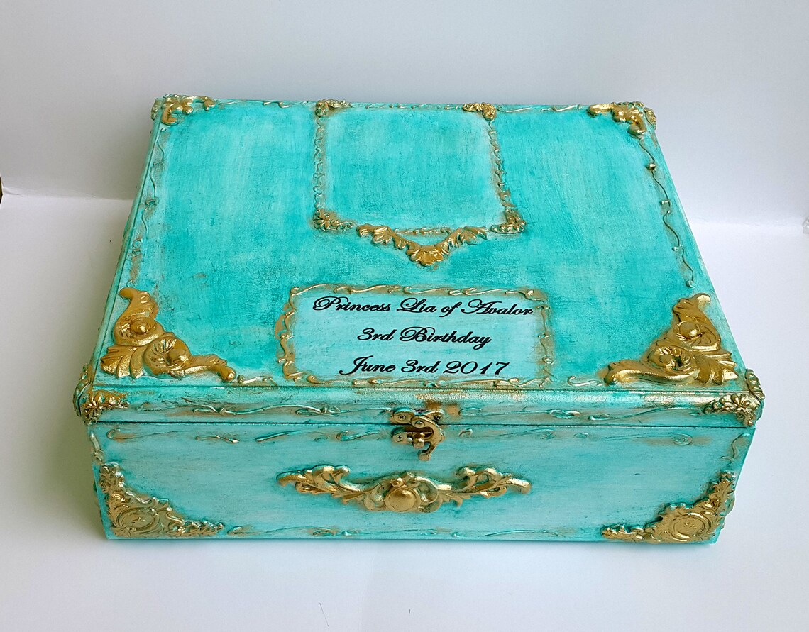 Turquoise Gold Wooden Wedding Card Boxgolden Vintage Baroque - Etsy