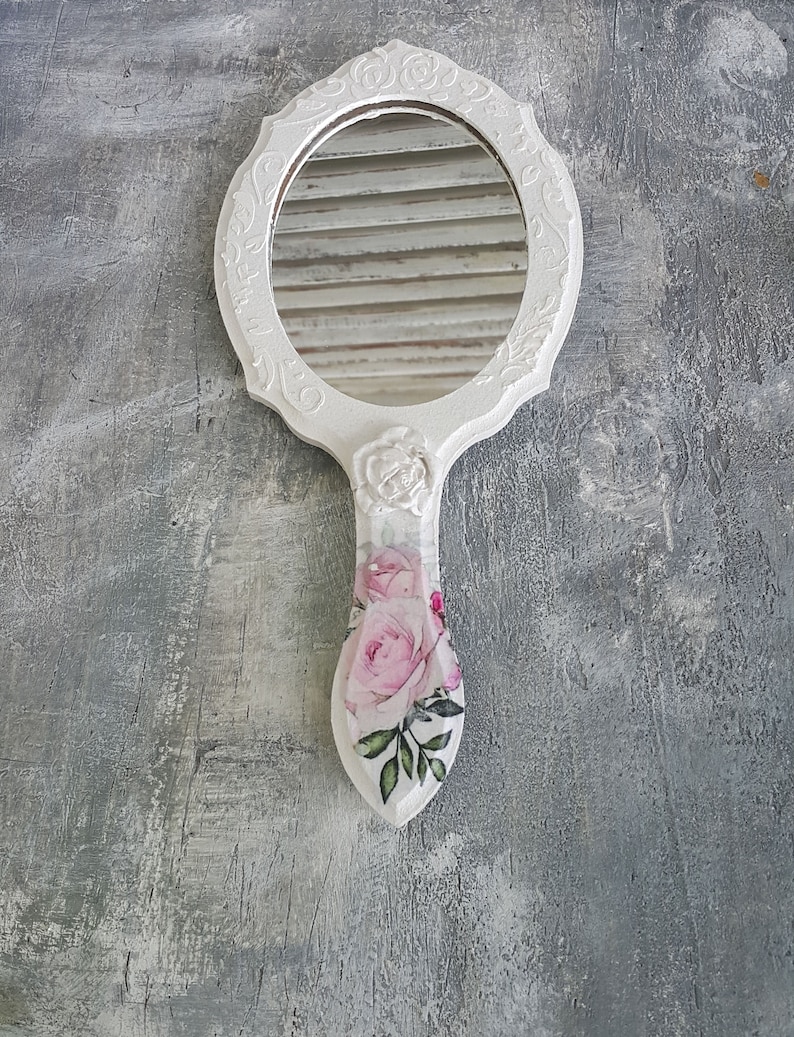 Vanity Hand Mirror Wooden Mirrorshabby Chic Mirrorornate | Etsy