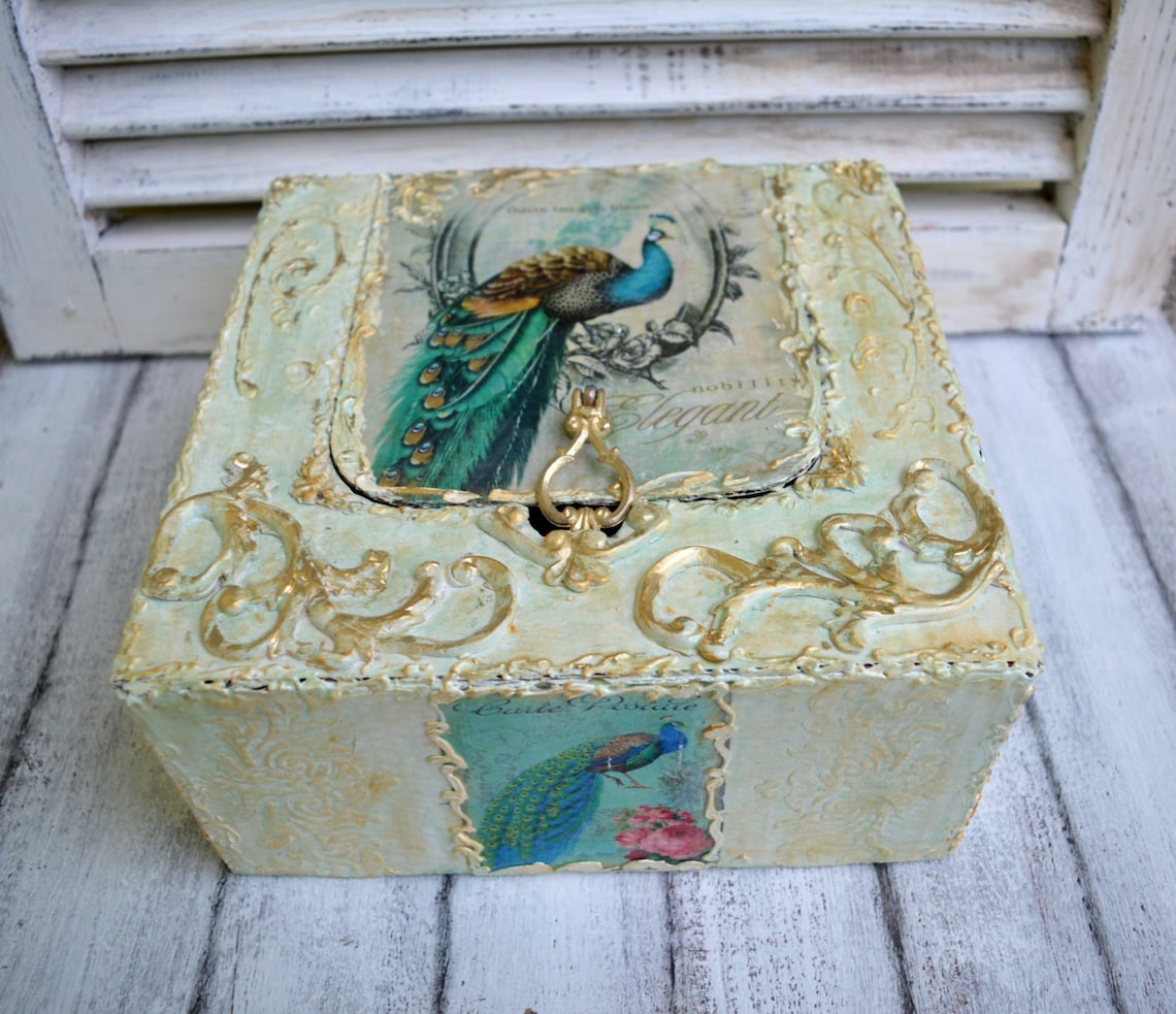 Peacock Box. Peacock Vintage Box. Peacock Wedding Box.unique Peacock ...