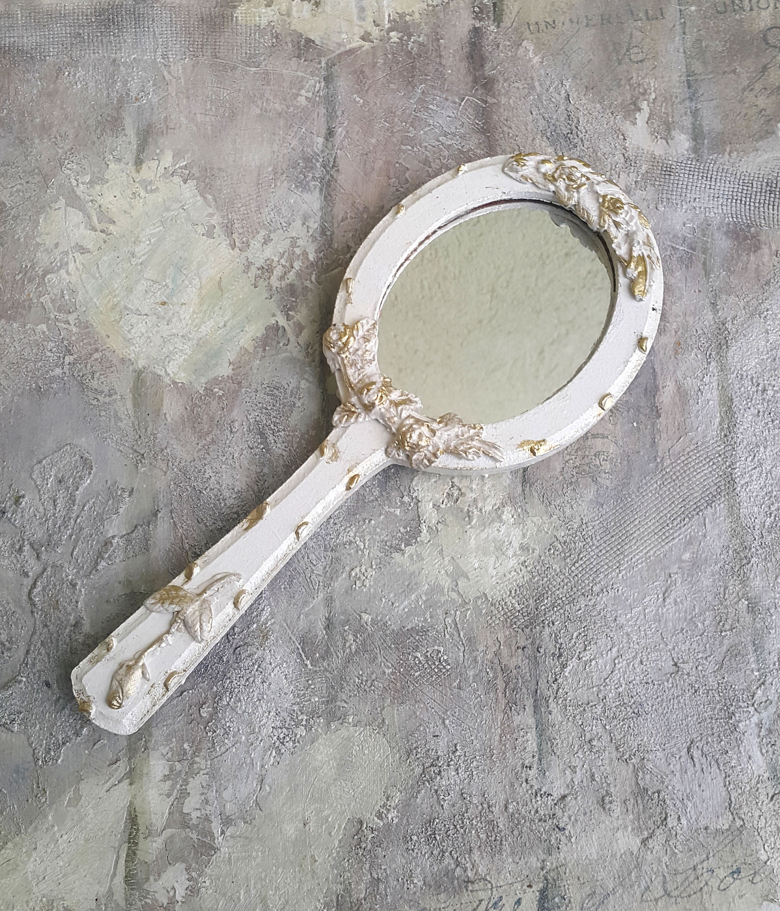 Vanity Hand Mirror Wooden Mirrorshabby Chic Roses | Etsy