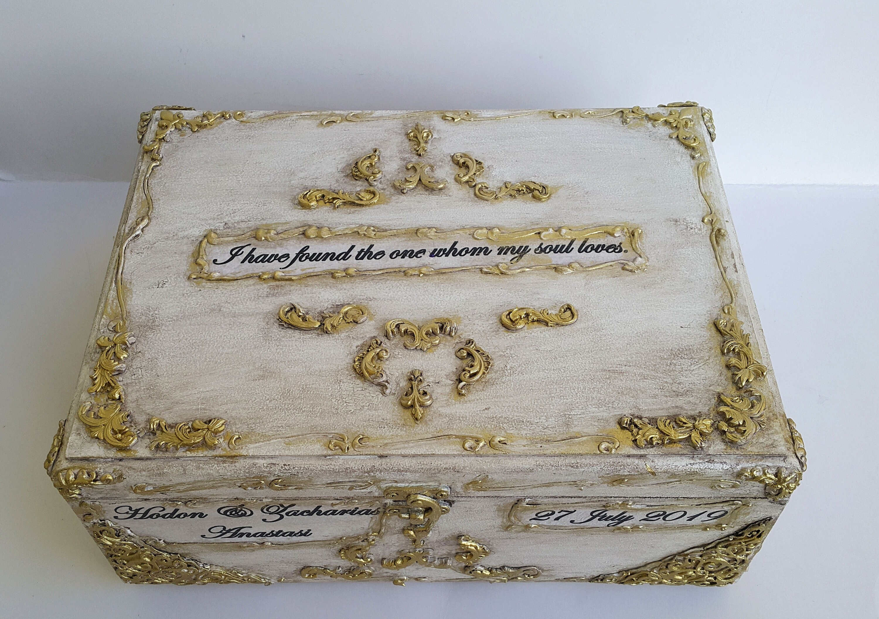 Ivory gold wooden wedding card box Gold vintage baroque | Etsy