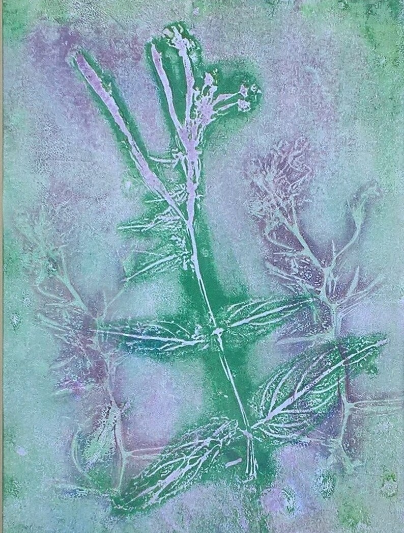 Leaf Monoprint, Original Subtle Layered Nature Art, Lilac and Green ...