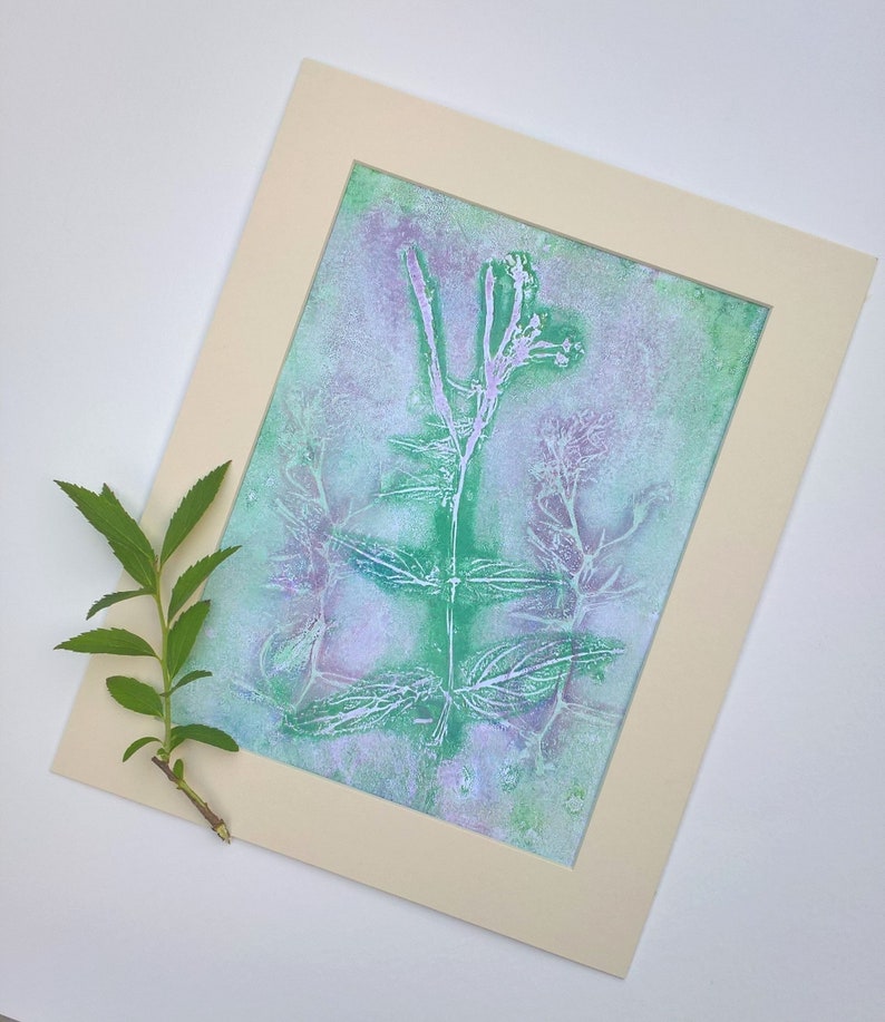 Leaf Monoprint, Original Subtle Layered Nature Art, Lilac and Green ...